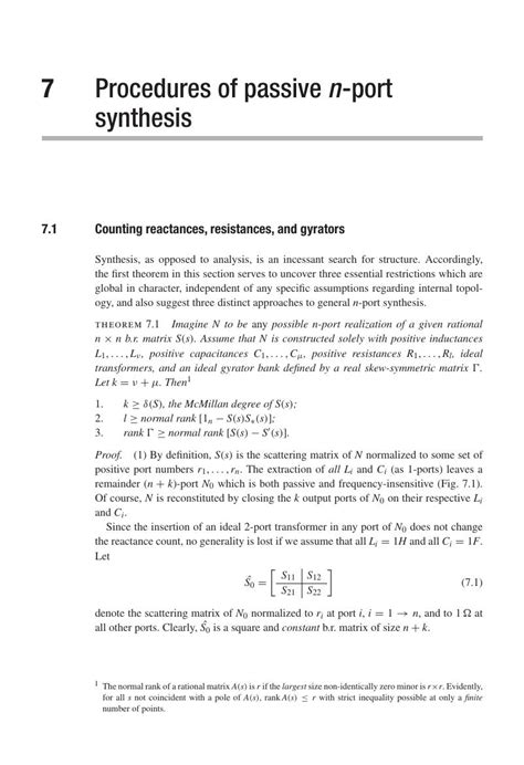 Procedures Of Passive N Port Synthesis Chapter 7 Theory And Synthesis Of Linear Passive Time