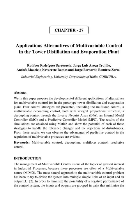 Pdf Applications Alternatives Of Multivariable Control In The Tower