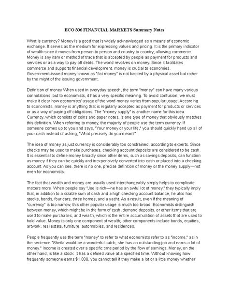 Eco 306 Financial Markets Summary Notes Eco 306 Financial Markets Summary Notes What Is