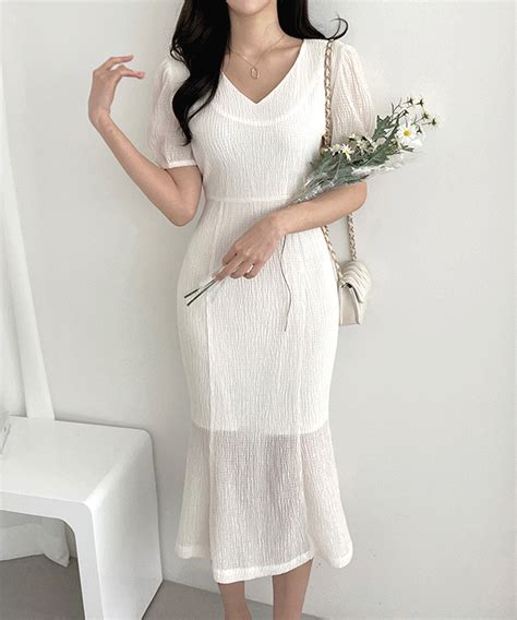 국산고퀄 브이슬림 여름 브이넥 반팔 머메이드 롱 원피스 하객룩 휴양지룩 에이블리