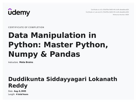 Im Happy To Announce That I Have Completed The Data Manipulation In Python Master Python