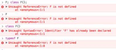 javascript doing `f class f{} ` makes `f` both an undefined variable