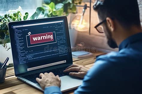 Programmer Receiving Warning Message On Laptop In Office Stock Image