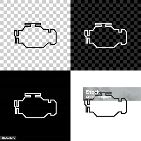 블랙 화이트와 투명 배경에 고립 된 엔진 아이콘을 확인 합니다 벡터 일러스트 계기판 차량 부분에 대한 스톡 벡터 아트 및 기타 이미지 계기판 차량 부분 투명 배경