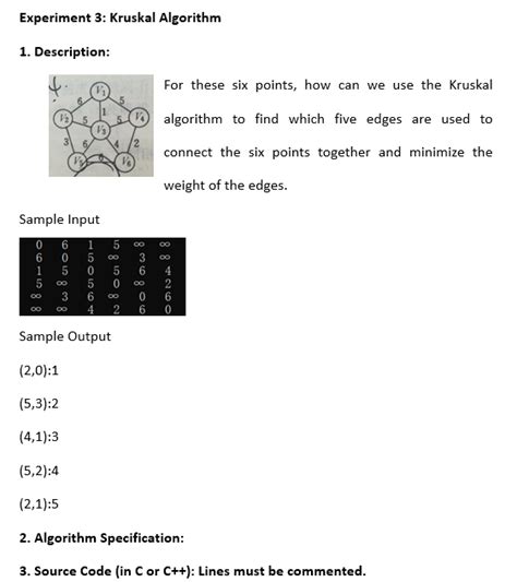 Solved Experiment 3 Kruskal Algorithm 1 Description Chegg Com