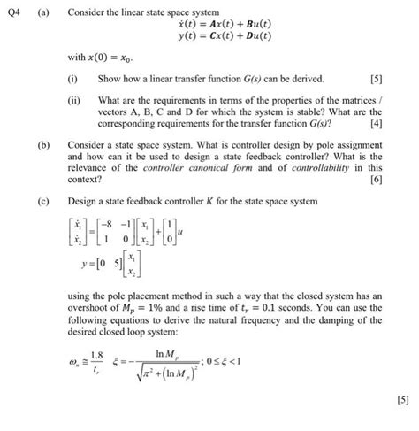 Solved Q4 A Consider The Linear State Space System I T