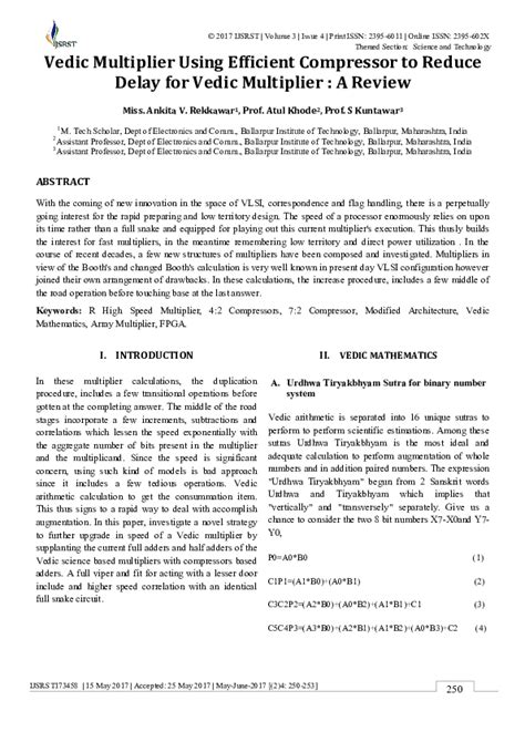 Pdf Vedic Multiplier Using Efficient Compressor To Reduce Delay For