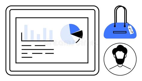 Tablet Displaying Analytics With Pie Chart And Bar Graph Accompanied By A Handbag And A Male
