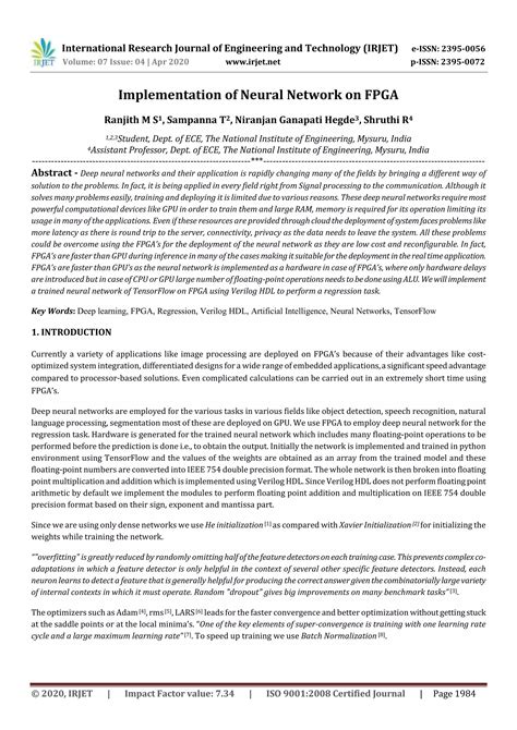 Irjet Implementation Of Neural Network On Fpga Pdf