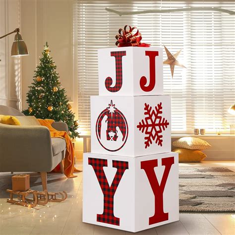 Teling 4 Pieces Christmas Nesting T Box Christmas Stackable Box Large Joy Christmas Boxes For