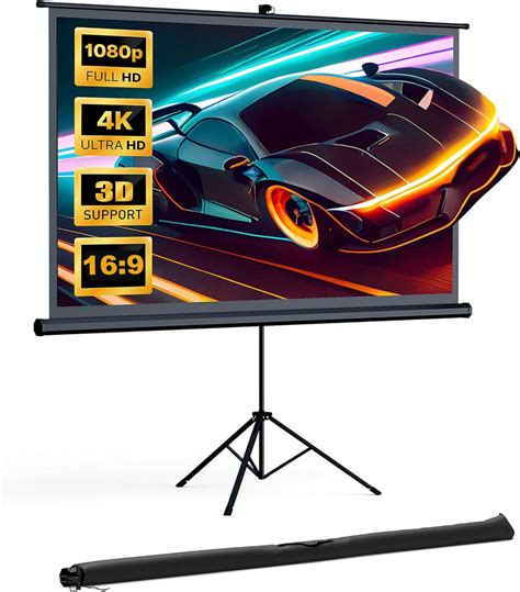 Экран для проектора,с подставкой,100 дюймов 4K HD с дизайном без морщин ...