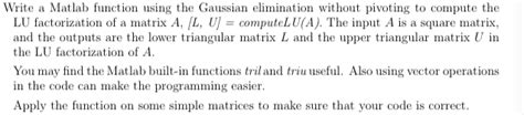 Write A Matlab Function Using The Gaussian Chegg