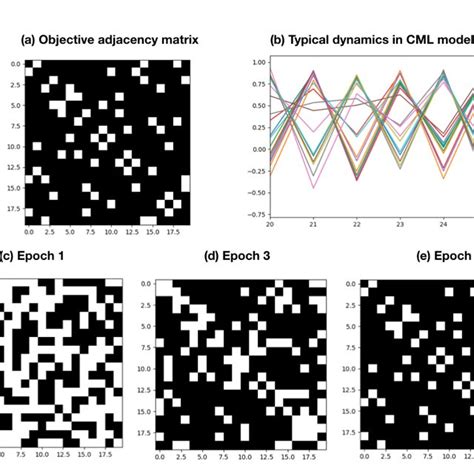a the objective adjacency matrix b a typical dynamics in cml model