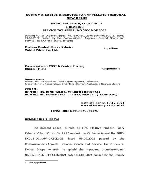 Madhya Pradesh Poorv Kshetra Vidyut Vitran Co Ltd Pdf Taxes Tax Refund