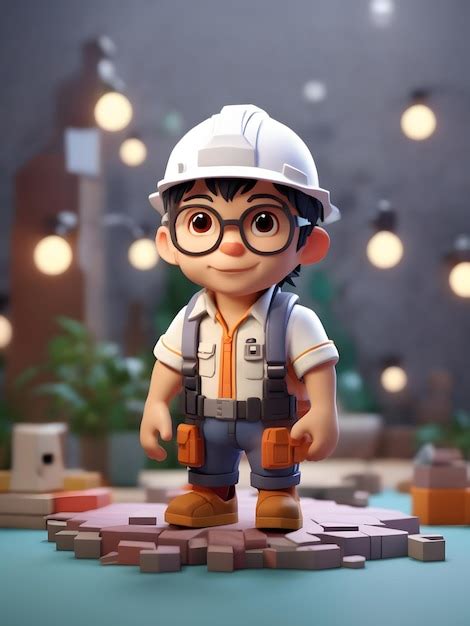 Premium Photo Tiny Cute Isometric Engineer Soft Smooth Lighting With