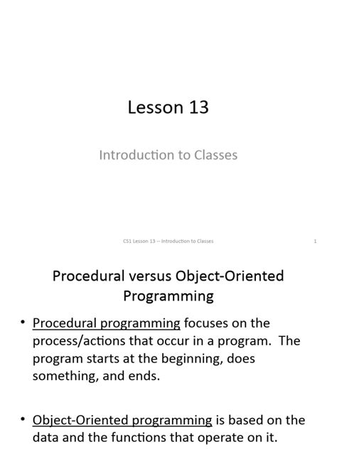 Cs1lesson13 Introclasses Pdf Programming Constructor Object