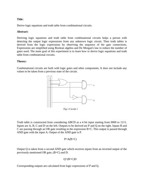 Dld Lab Exp 03 Derive Logic Equations And Truth Table From Combinational Circuits Acs Pdf