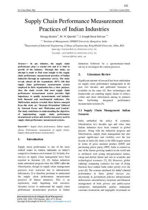 Pdf Supply Chain Performance Measurement Practices Of Indian Industries