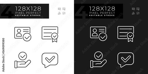 Checkmarks In Paper Approvement Pixel Perfect Linear Icons Set For Dark