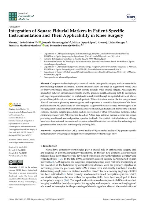 Pdf Integration Of Square Fiducial Markers In Patient Specific Instrumentation And Their