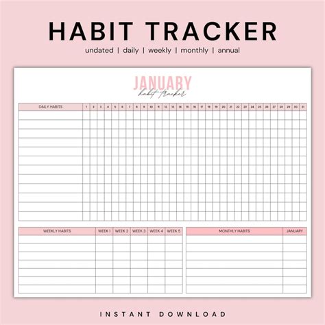 Habit Goal Tracker Calendar Printable Template Landscape Etsy