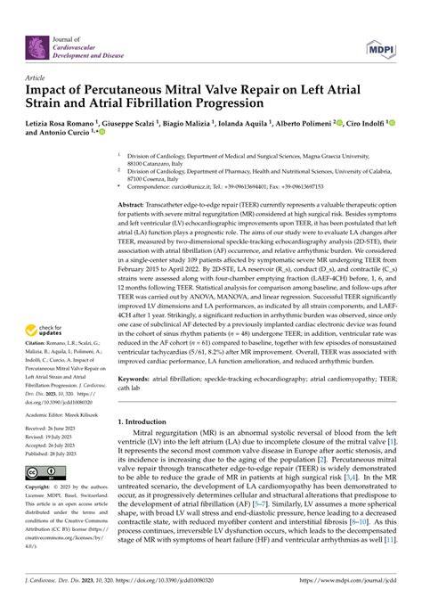 Pdf Impact Of Percutaneous Mitral Valve Repair On Left Atrial Strain And Atrial Fibrillation