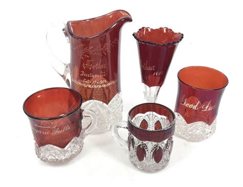 Lot 13pc Ruby Flash Souvenir Glass