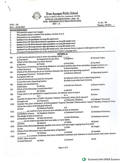 Ip Class 11 Set A B Pdf