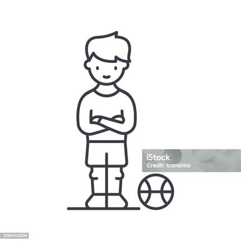 볼 아이콘 선형 절연 일러스트레이션 얇은 선 벡터 웹 디자인 사인 흰색 배경에 편집 가능한 스트로크가 있는 개요 개념 기호가 있는 소년 놀기에 대한 스톡 벡터 아트 및 기타