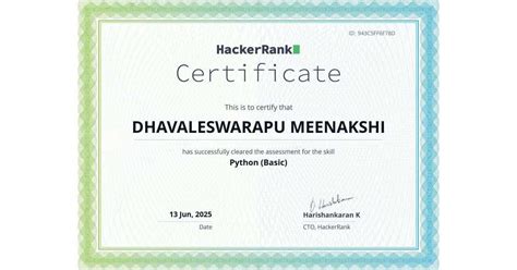 Hackerrank Skill Certificate Meenakshi Dhavaleswarapu