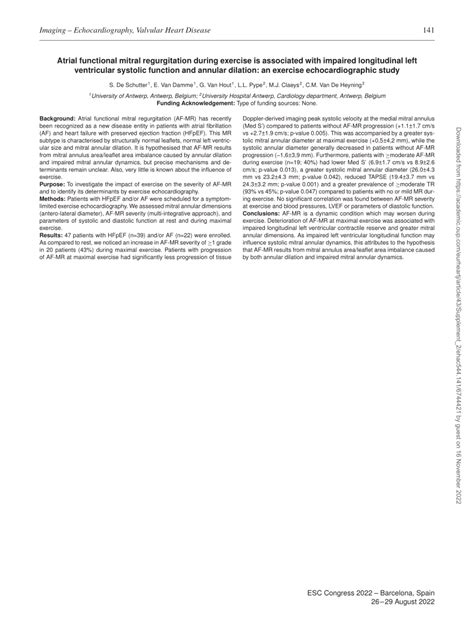 Pdf Atrial Functional Mitral Regurgitation During Exercise Is