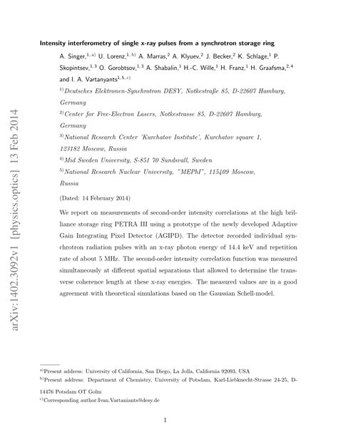 Pdf Intensity Interferometry Of Single X Ray Pulses From A