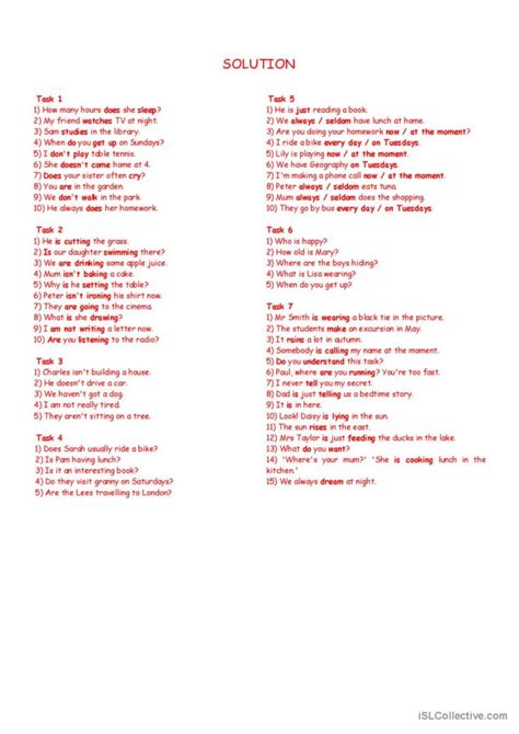 More Tasks To Present Simple And Con Español Ele Hojas De Trabajo Pdf And Doc