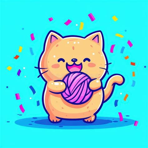 Cute Chubby Kitten Playing With Ball Of Yarn Surrounded By Colorful