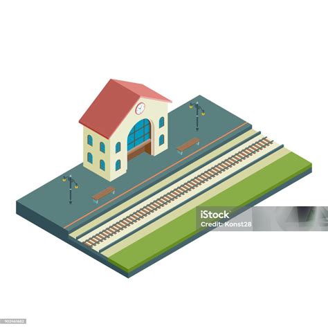 아이소메트릭 기차역 플랫폼 및 방법입니다 3d 그래픽입니다 거리에 대한 스톡 벡터 아트 및 기타 이미지 거리 건물 정면 건축 Istock