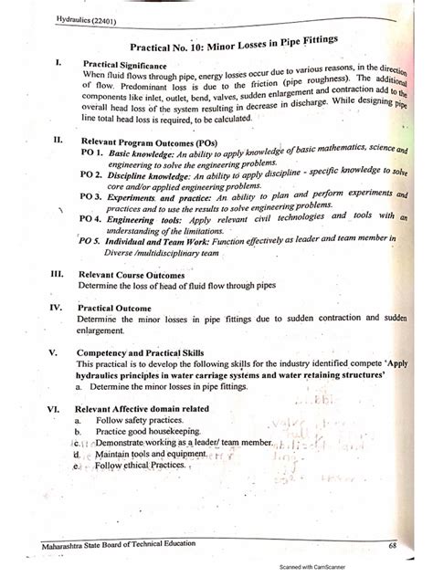 Practical No10 Minor Losses In Pipe Fittings 68 Pdf