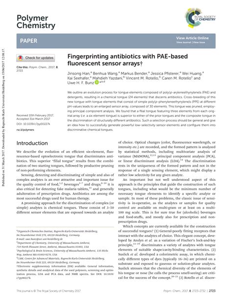 Pdf Fingerprinting Antibiotics With Pae Based Fluorescent Sensor Arrays