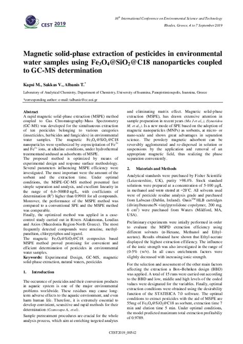Pdf Magnetic Solid Phase Extraction Of Pesticides In Environmental Water Samples Fe3o4 Sio2