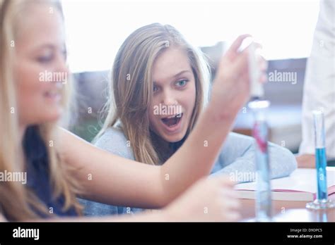 Babe Girls Enjoying Science Lesson Stock Photo Alamy