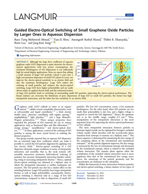 Pdf Guided Electro Optical Switching Of Small Graphene Oxide Particles By Larger Ones In