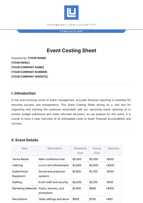 Free Sheet Cost Templates Editable And Printable