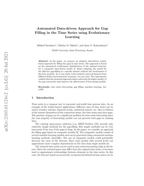 PDF Automated Data Driven Approach For Gap Filling In The Time Series Using Evolutionary Learning