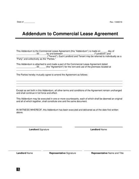 Free Commercial Lease Addendum Template Pdf And Word