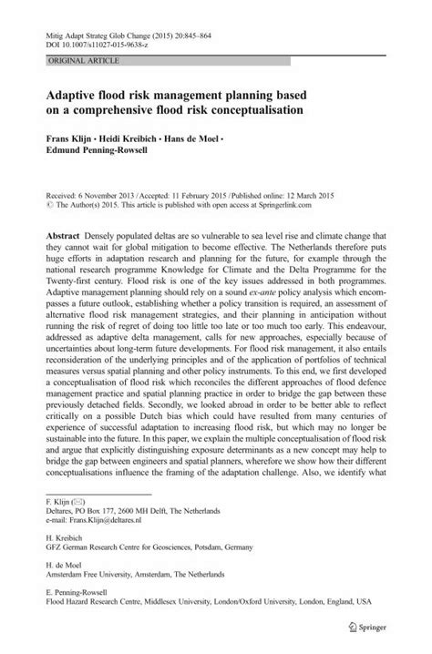 Pdf Adaptive Flood Risk Management Planning Based On A Adaptive Flood Risk Management