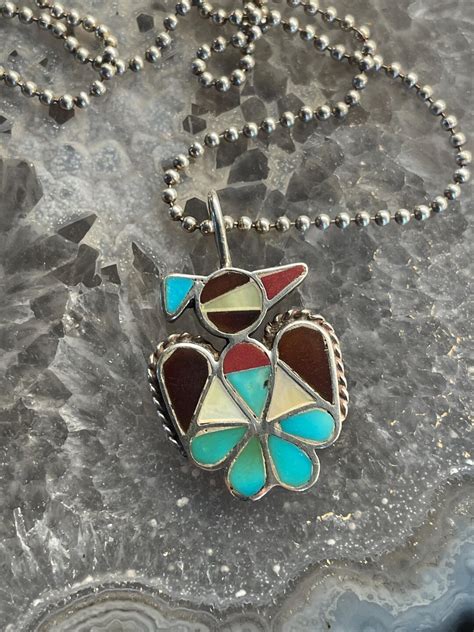 Vintage Zuni Thunderbird Sterling Silver And Inlay Pendant Etsy