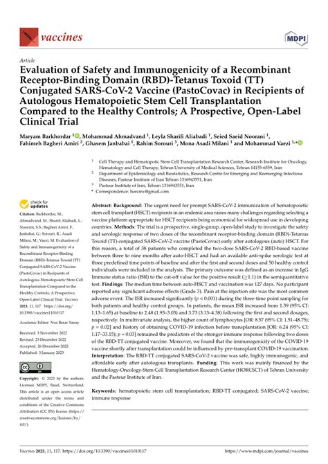 Pdf Evaluation Of Safety And Immunogenicity Of A Recombinant Receptor Binding Domain Rbd