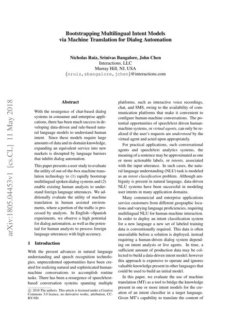 Pdf Bootstrapping Multilingual Intent Models Via Machine Translation For Dialog Automation