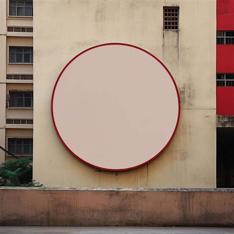 Placa de sinalização redonda em branco com foto anexada Foto Premium