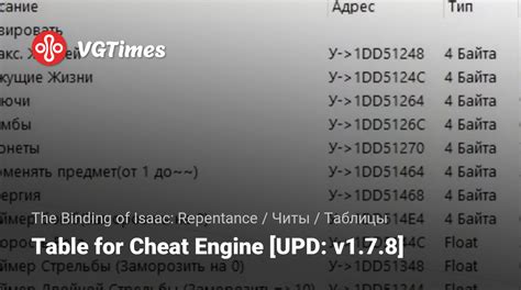 The Binding Of Isaac Repentance — Table For Cheat Engine [upd V1 7 8] Tables Cheats