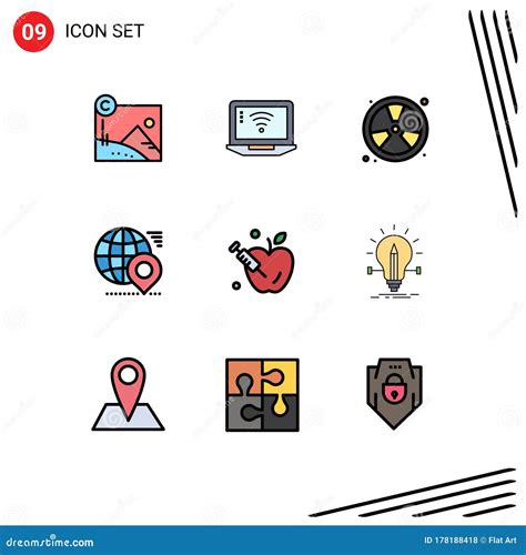 Pictogram Set Of Simple Filledline Flat Colors Of Location Map Burn